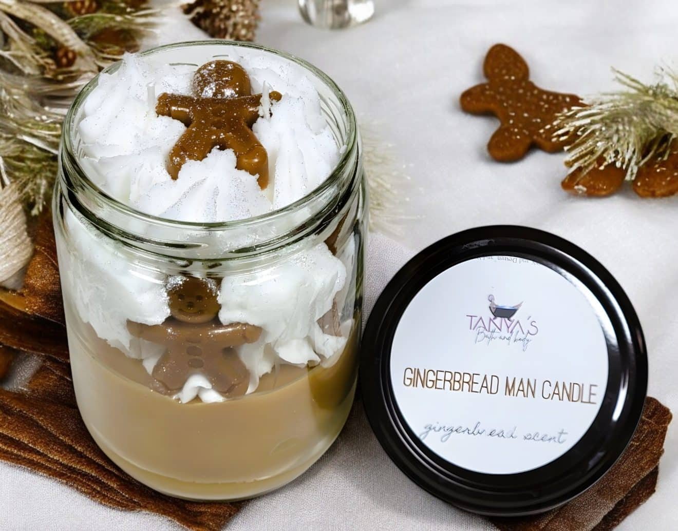 Gingerbread Man Candle with Whipped Frosting – 16 oz Scented Jar ...